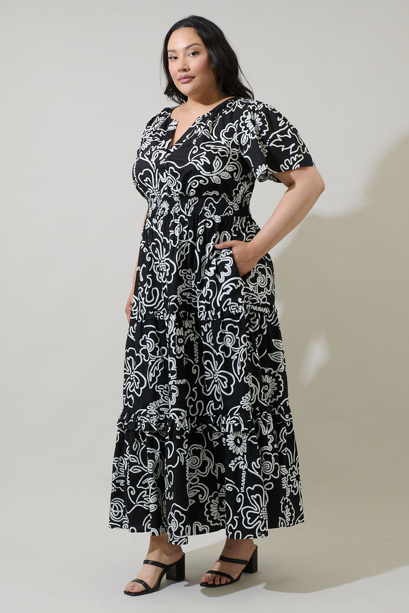 Haylie Floral Palmer Poplin Tiered Maxi Dress Curve – Sugarlips