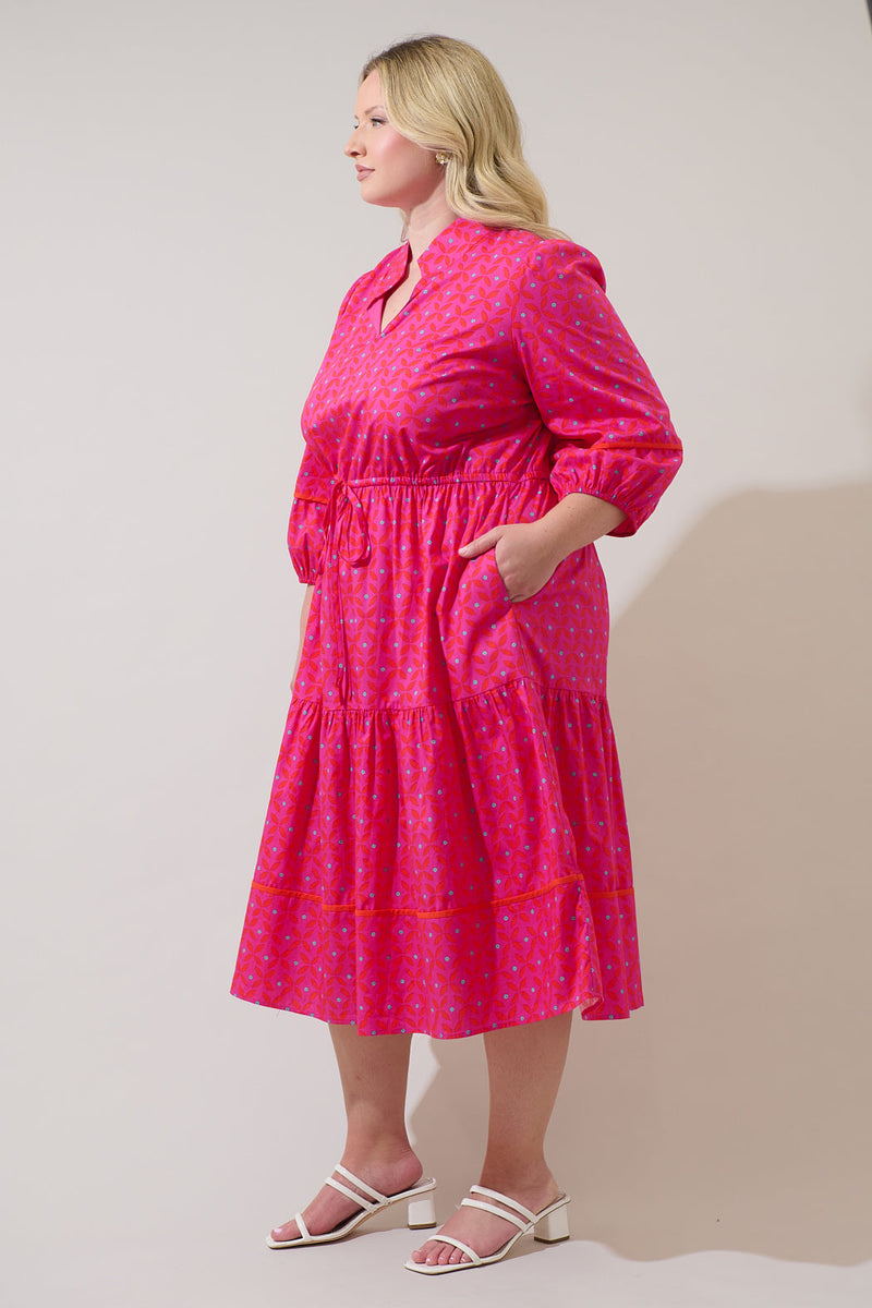 Vaila Floral Soraya Midi Tiered Dress Curve – Sugarlips