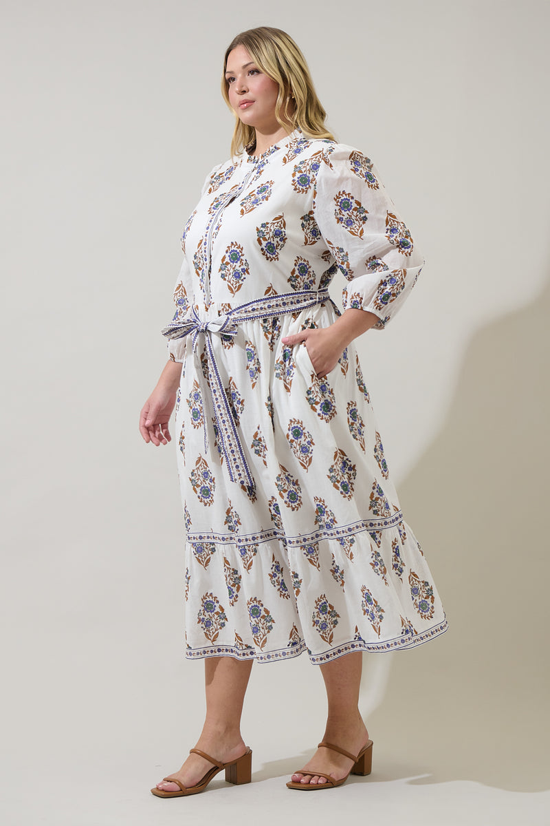 Rennie Floral Darny Long Sleeve Midi Dress Curve – Sugarlips