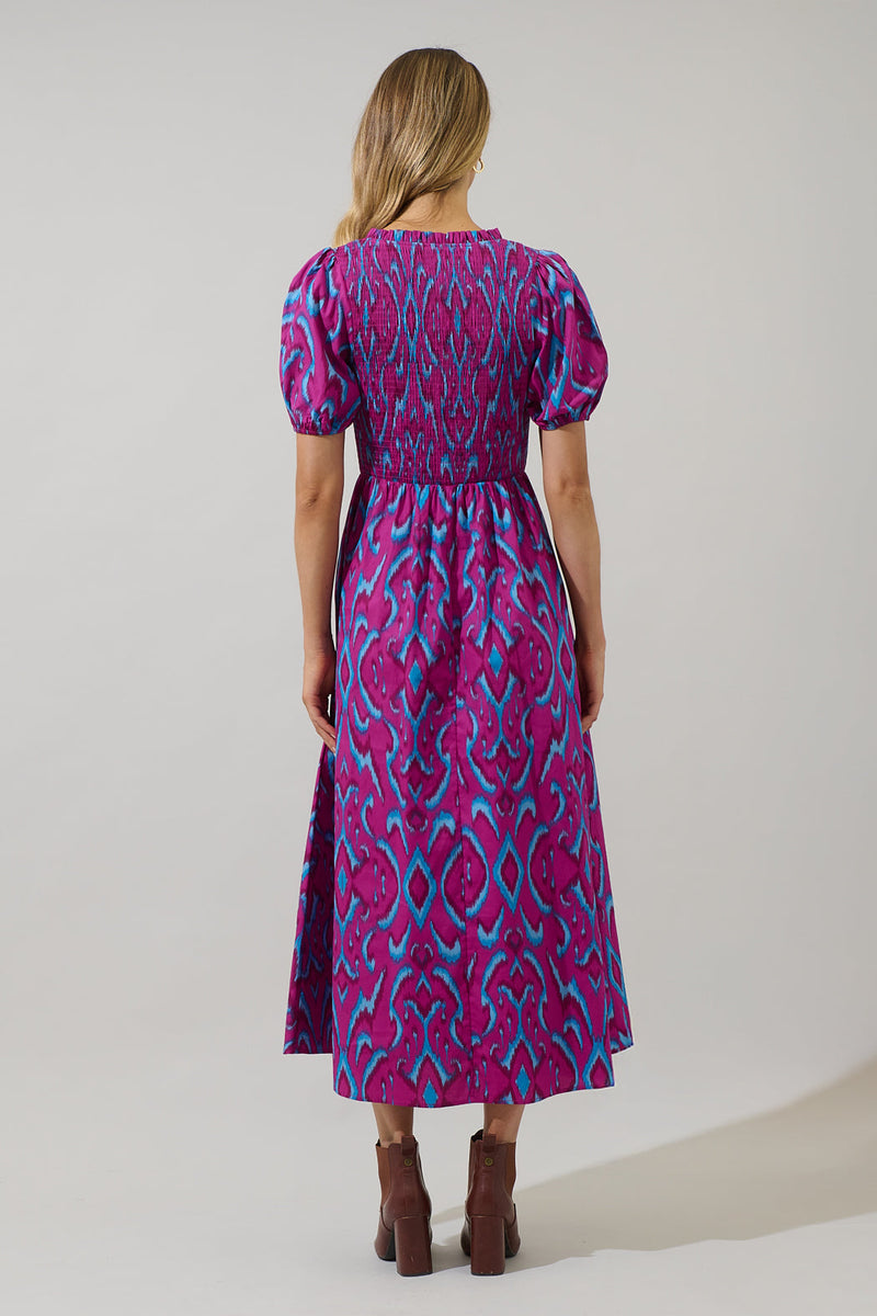 Ivani Abstract Brenty Smocked Midi Dress – Sugarlips