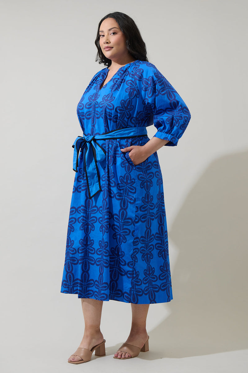 Romery Abstract Terie V-Neck Midi Dress Curve – Sugarlips