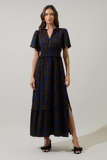 Vianca Floral Valencia Split Neck Maxi Dress – Sugarlips