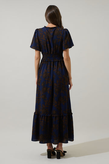 Vianca Floral Valencia Split Neck Maxi Dress – Sugarlips