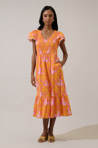 Jaidy Floral Patte Tiered Midi Dress – Sugarlips