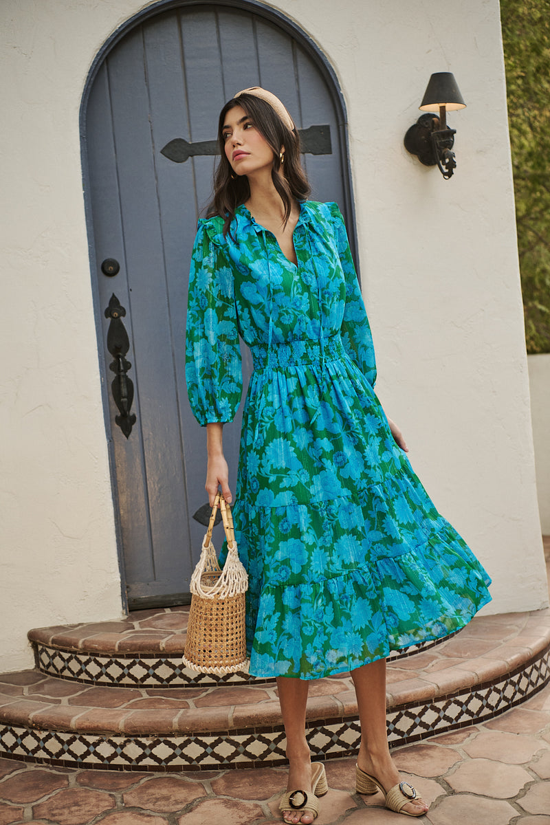 Amren Floral Henri Smocked Midi Dress – Sugarlips