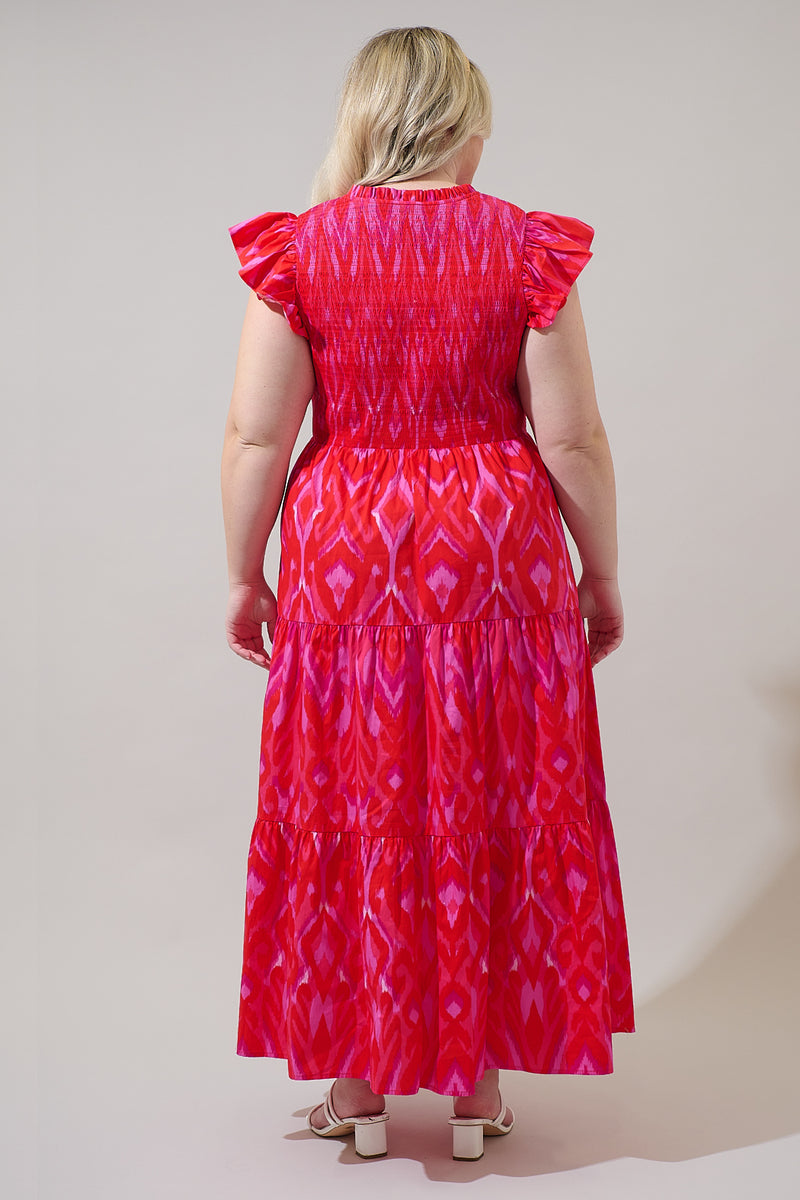 Blevin Ikat Sunfire Smocked Midi Dress Curve – Sugarlips