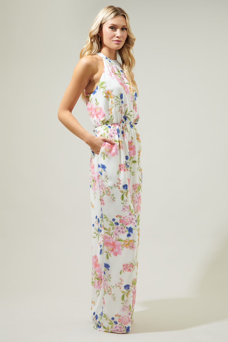 Wildheart Floral Merci Tie Back Wide Leg Jumpsuit – Sugarlips