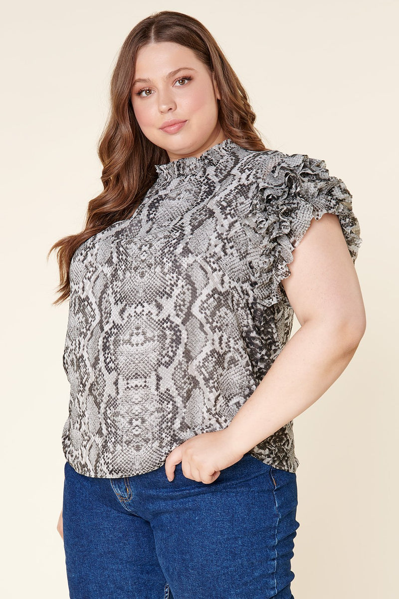 Celeste Snake Skin Brenna Mock Neck Ruffle Blouse Curve – Sugarlips