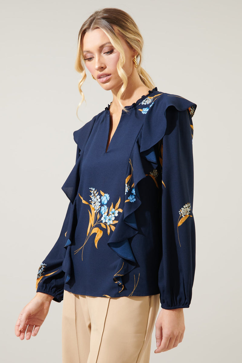 Dusk Bloom Floral Wilhem Ruffle Blouse – Sugarlips
