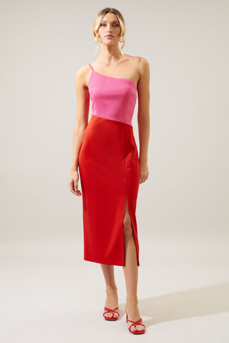 Shani Color Block One Shoulder Bodycon Midi Dress – Sugarlips
