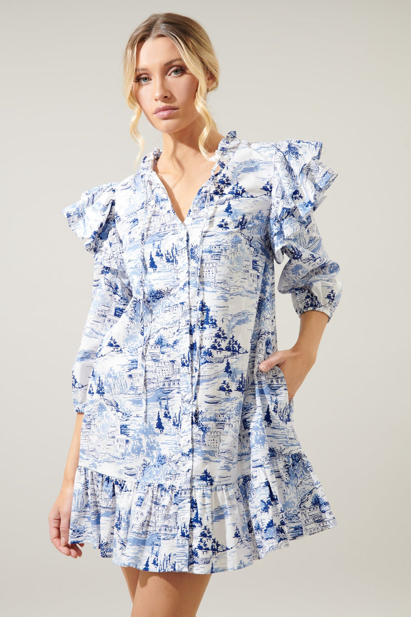 Francine Toile Sky Sammy Ruffle Drop Waist Dress – Sugarlips