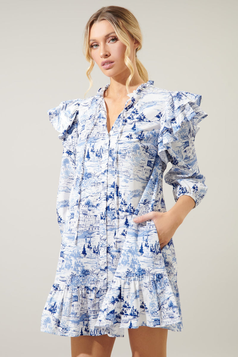 Francine Toile Sky Sammy Ruffle Drop Waist Dress – Sugarlips