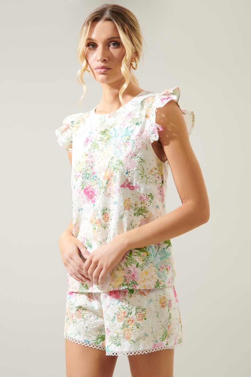 Sommerset Eyelet Daniela Trapeze Ruffle Top – Sugarlips