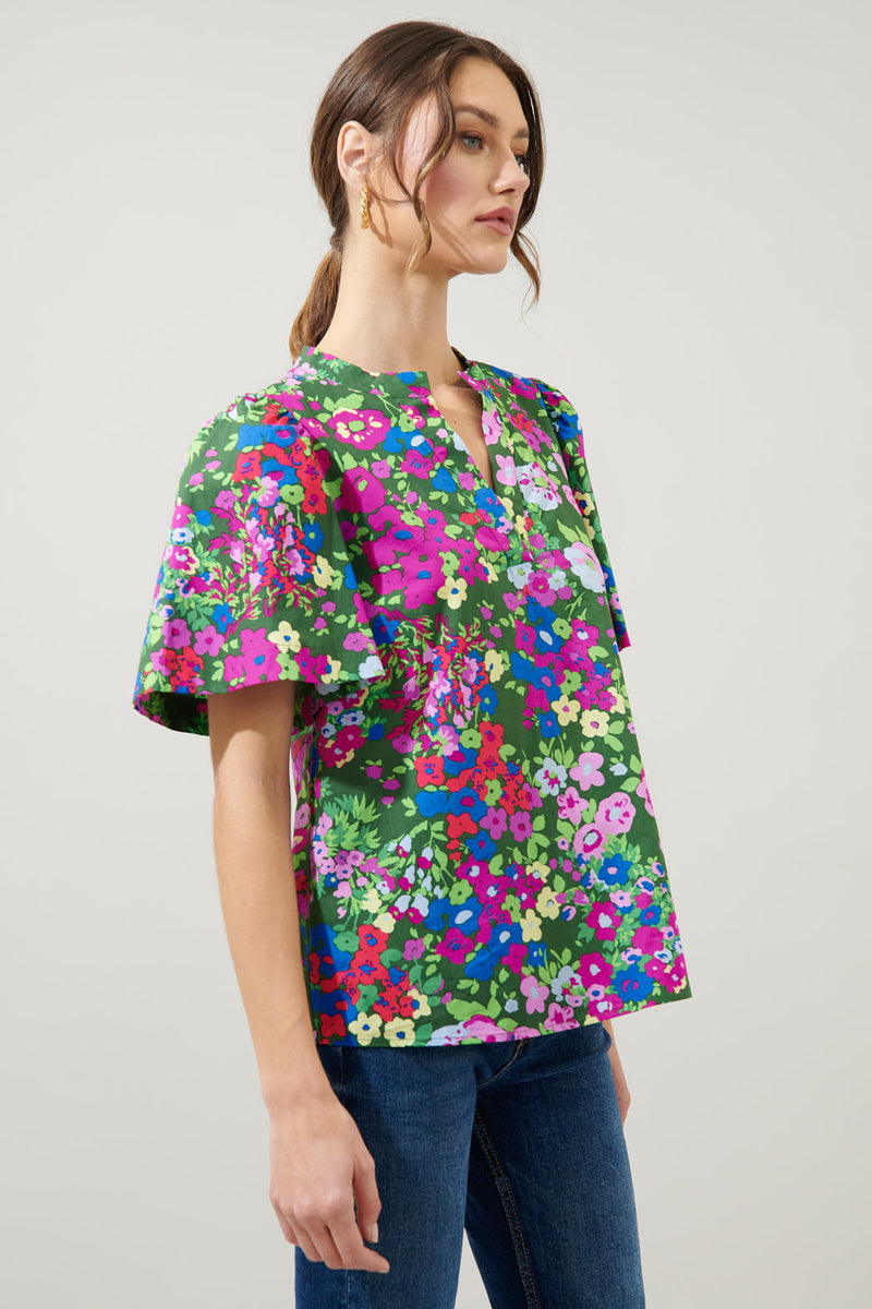 Trinity Floral Chrissy Split Neck Top – Sugarlips