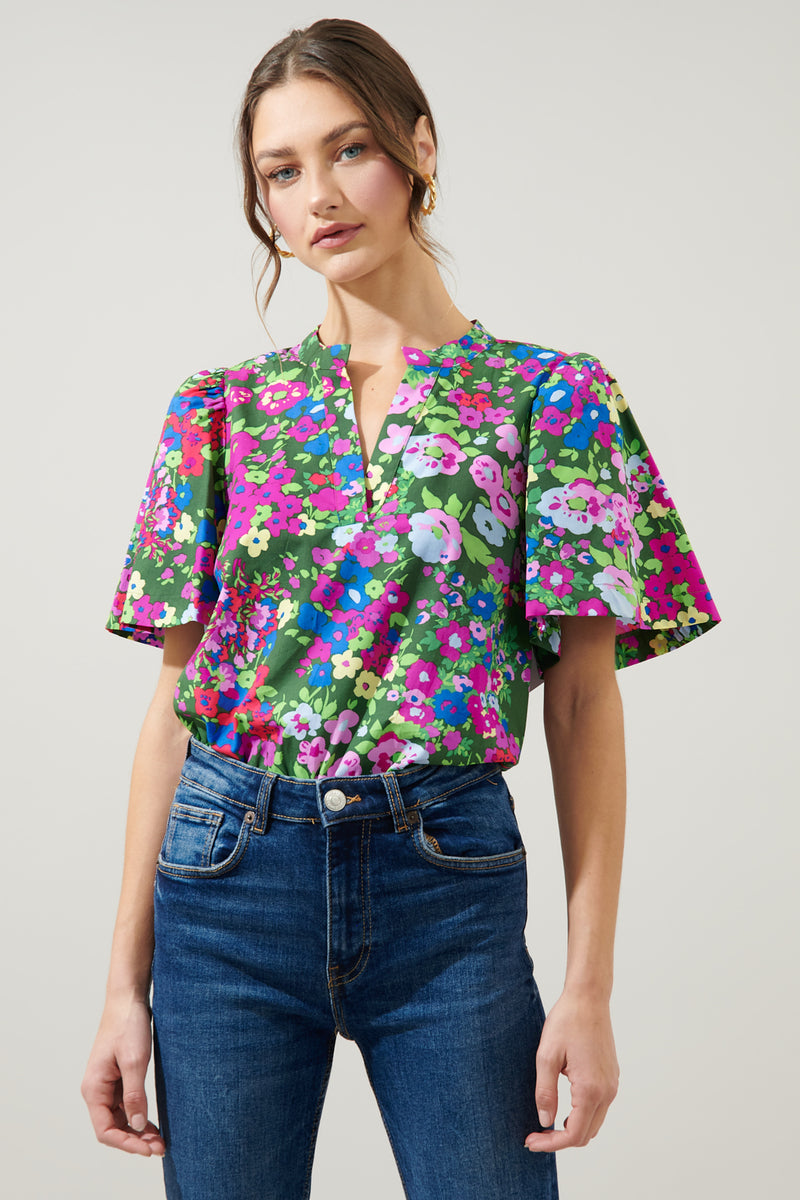 Trinity Floral Chrissy Split Neck Top – Sugarlips