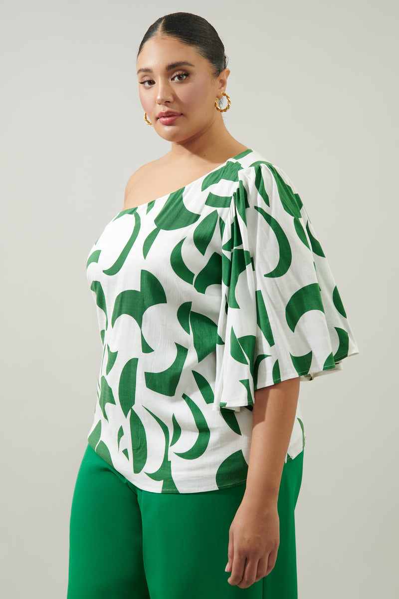 Posh Geometric Carmella One Shoulder Blouse Curve – Sugarlips
