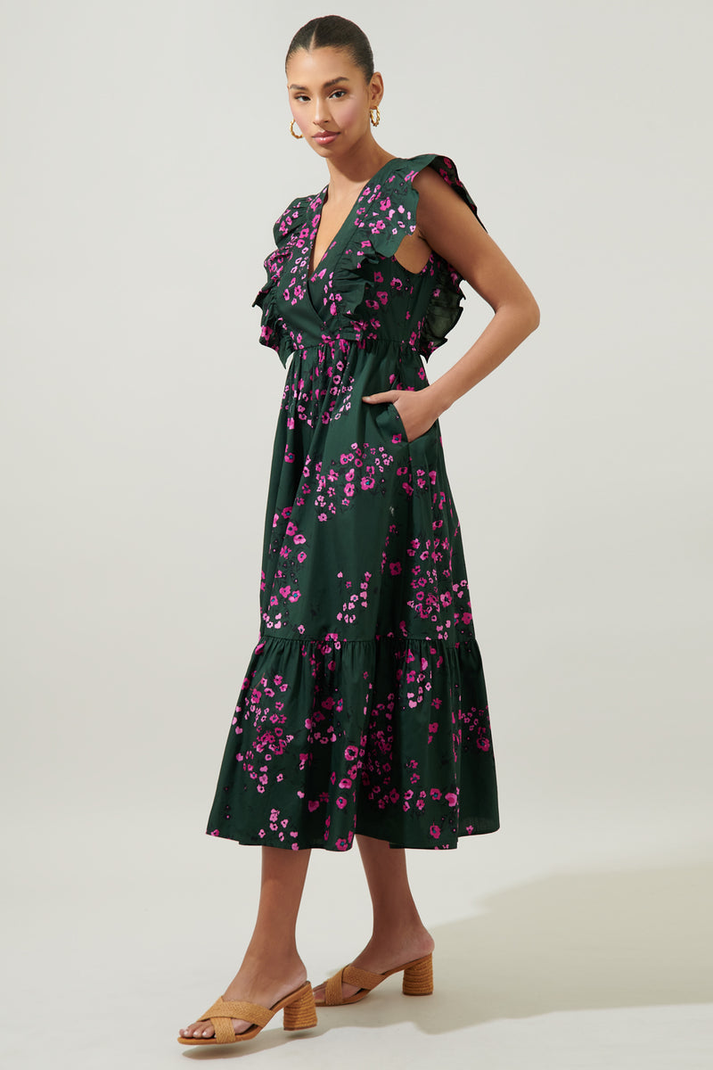 Anissa Floral Fairness Poplin Surplice Midi Dress – Sugarlips